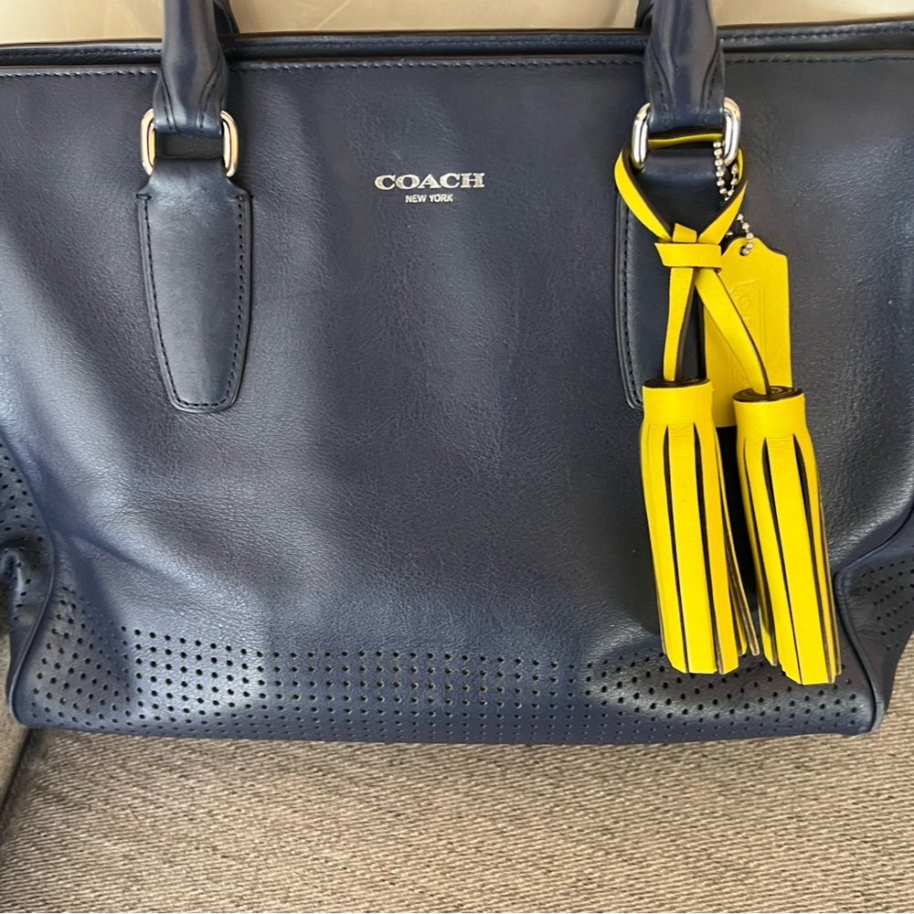 Navy Blue And Neon Yellow Coach Legacy Bag- Great Use… - Gem